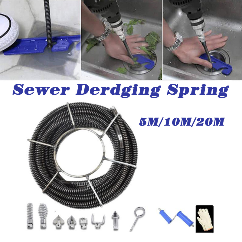 20m Sewer Dredging Spring Electric Drill Drain Cleaner Machine ...