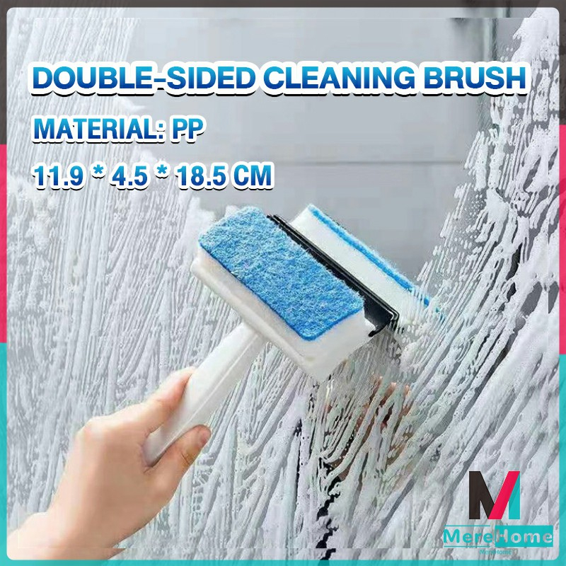 Double-Sided Cleaning Brush Glass Wiper With Cleaning Sponge Squeegee 2 ...