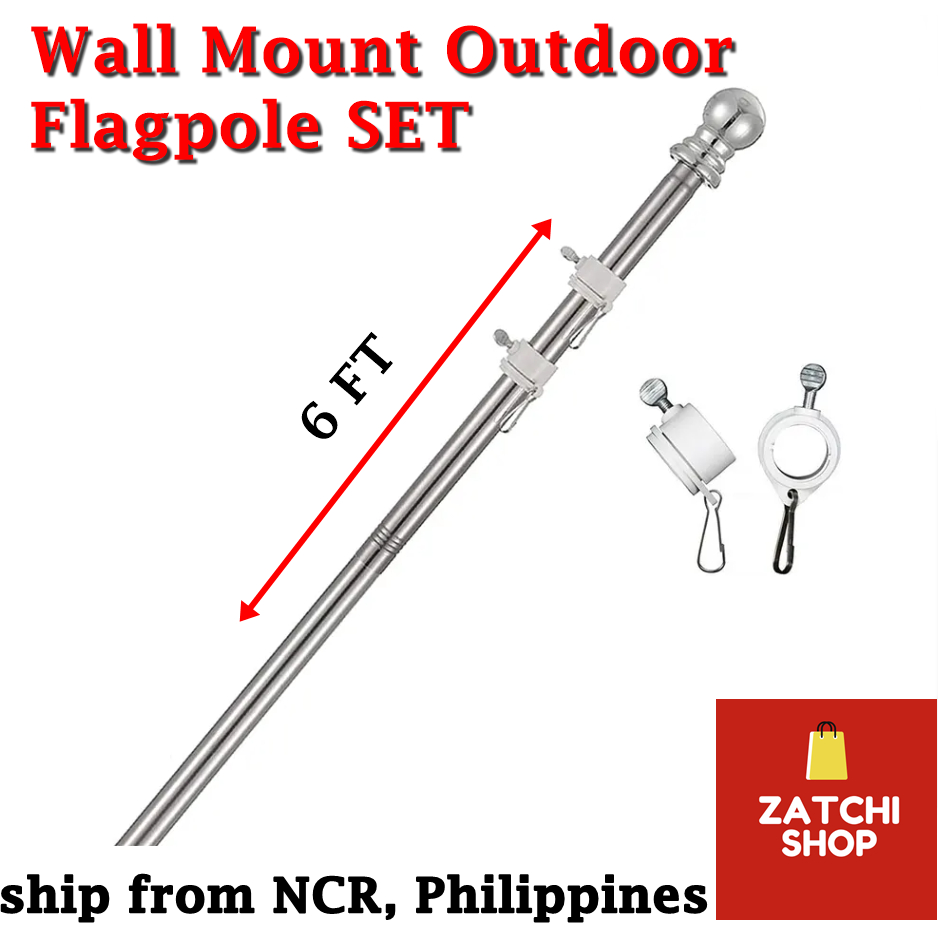 6FT Wall Mount Flagpole Holder Flag Pole SET OR Hand Held Flagpole (1 ...