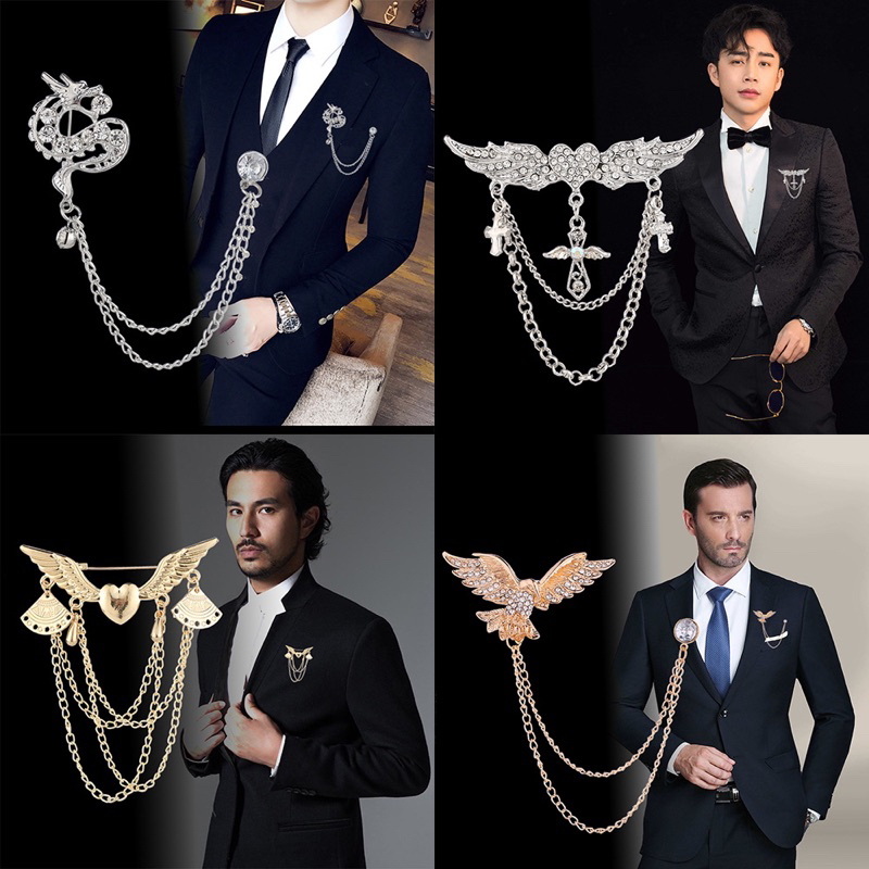 1 Piece Men's Elegant Lapel Pin Badge with Chains Brooch Pin | Shopee ...