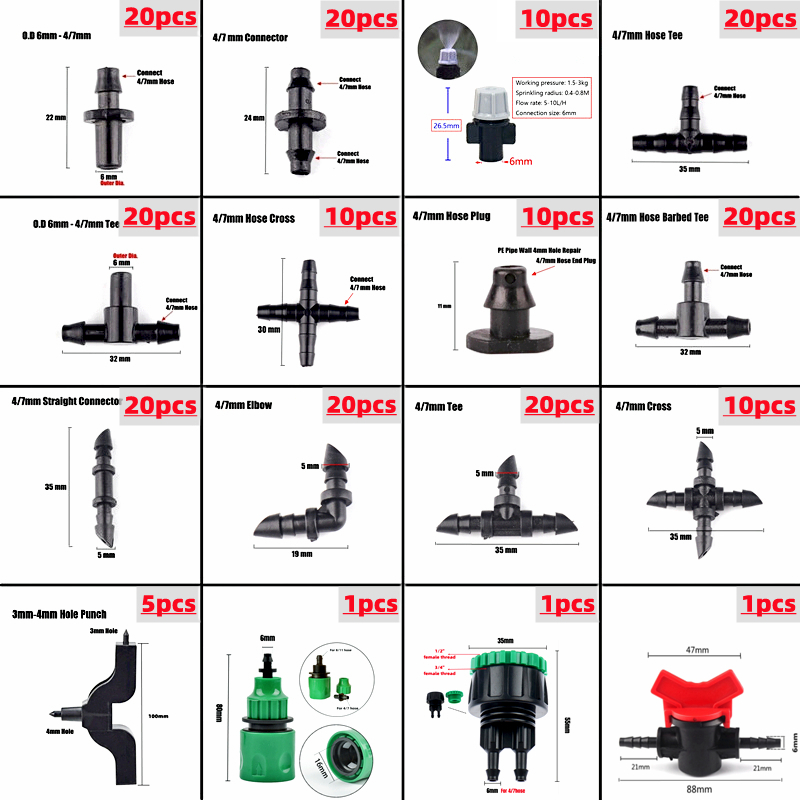 1/4" Drip Fittings kit,4/7mm GardenHose Connector Micro Drip Irrigation ...