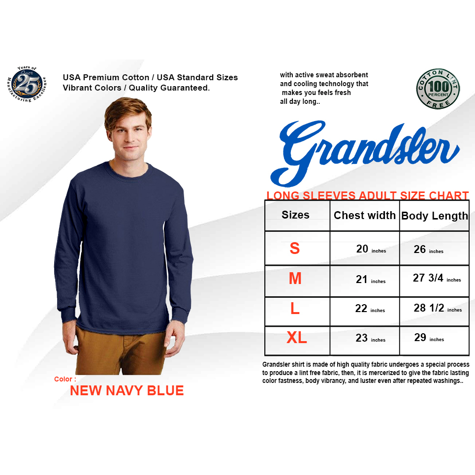 Grandsler Adult Long Sleeves Plain (N.Blue) | Shopee Philippines