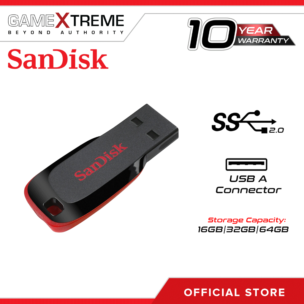 SanDisk Cruzer Blade 16GB/32GB/64GB CZ50 2.0 USB Flash Drive | Shopee ...