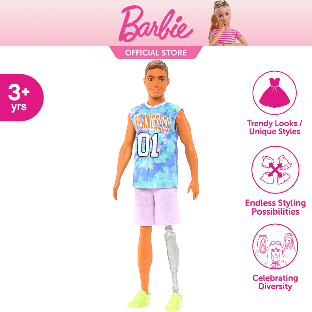 Barbie Ken Fashionista Doll #212 Prosthetic Leg, Los Angeles Jersey and ...