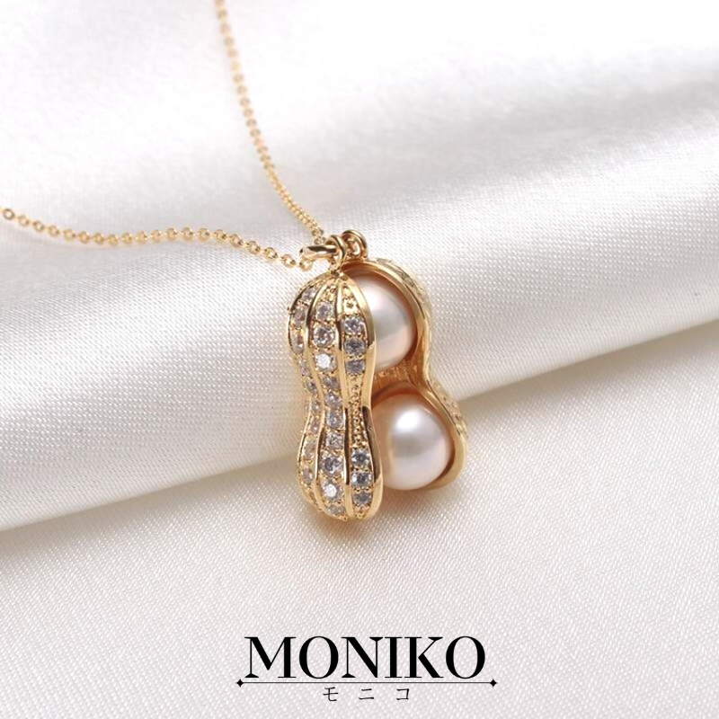 MONIKO Original Design Pearl Peanut Pendant 18k Gold Necklace Couture ...
