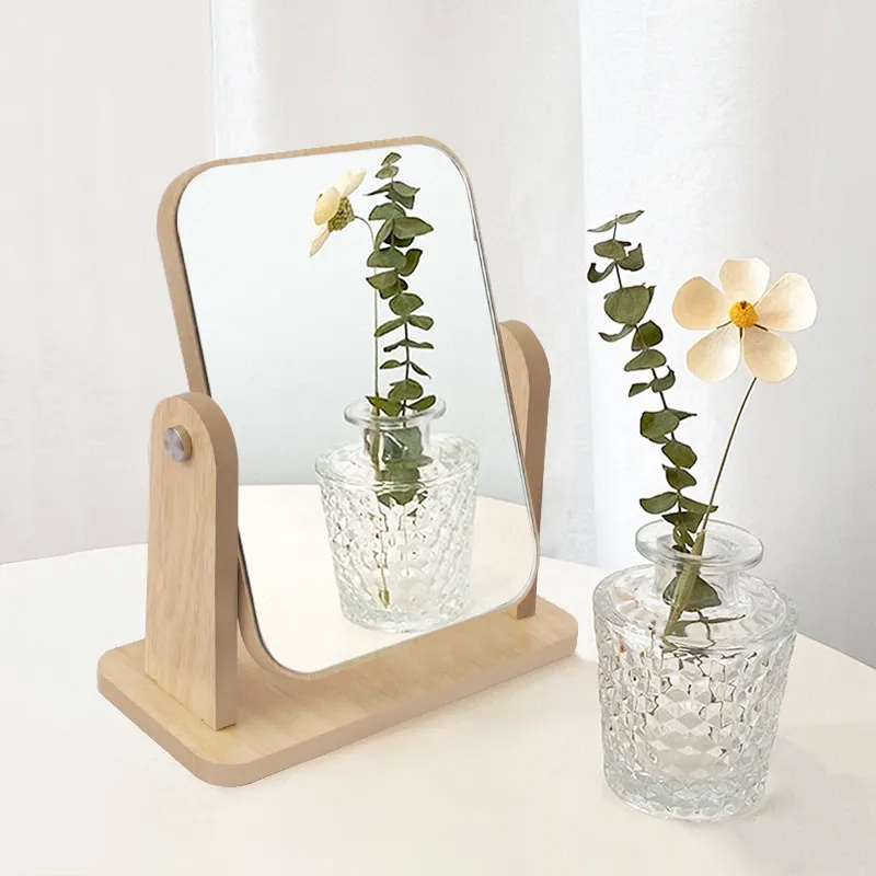Small Wooden Mirror 360 Degree Portable Adjustable Table Desk Mirror Bathroom Living Room ...