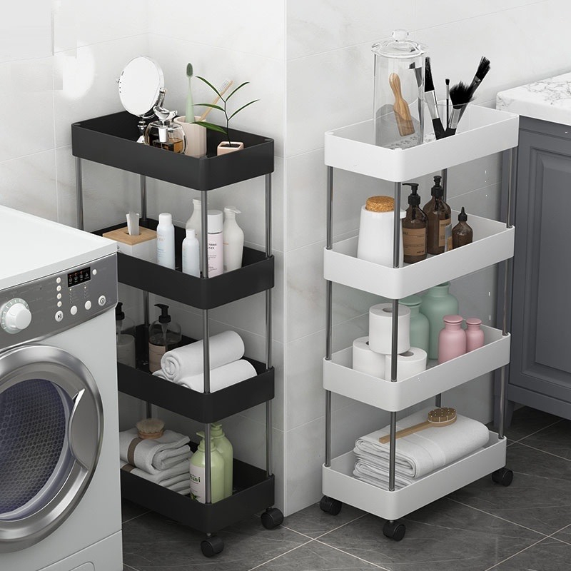 4 Tier Slim Storage Rack Storage Cart Mobile Shelving Unit Organizer ...