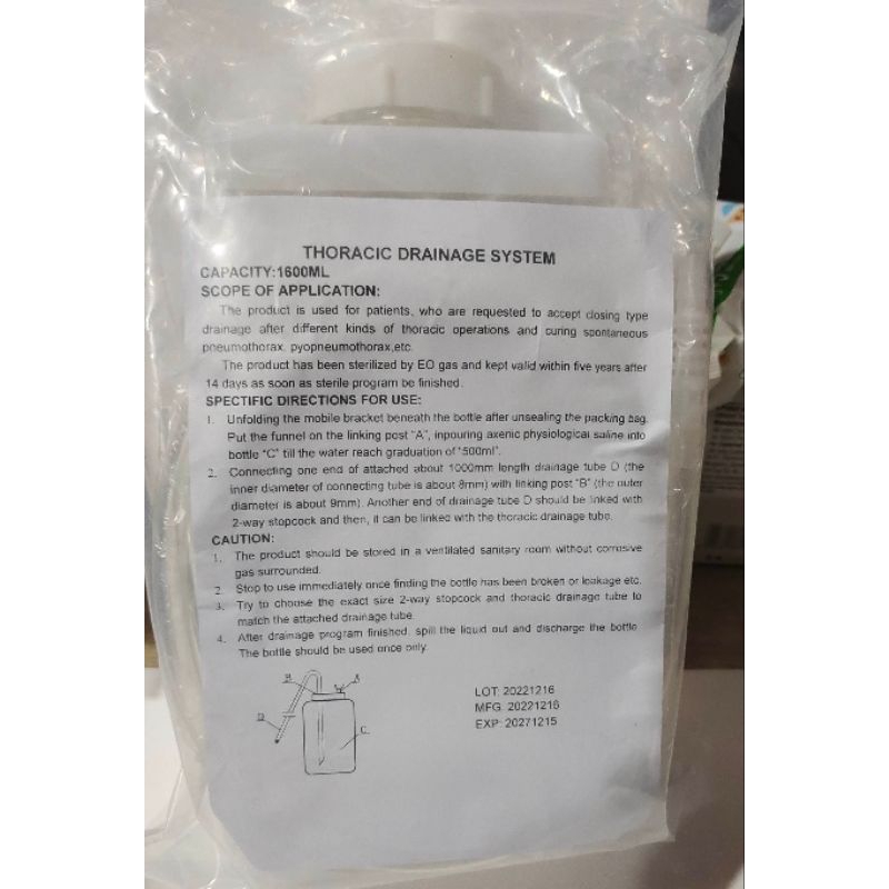 Thoracic Chest Drainage Two Chamber/Single Chamber plastic type (2000ml ...