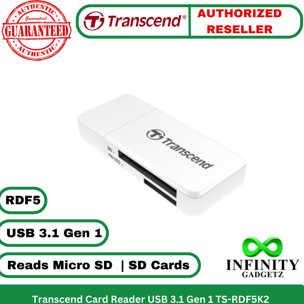 Transcend USB 3.1 Gen 1 High Speed Card Reader RDF5 White | Shopee ...