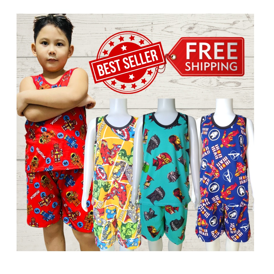 1 Pair Terno Sando & Shorts for Boys – Cartoon Print | 1–10 Yrs | Pang ...