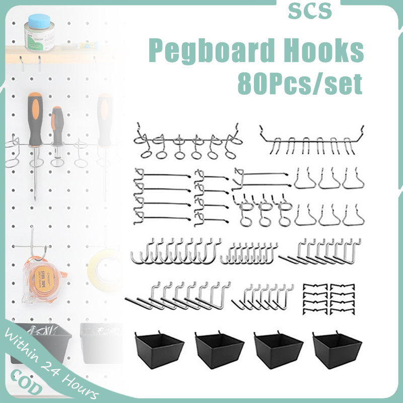 80pcs Pegboard Hooks Kit with Metal Hooks Pegboard Bins, Peg Locks for ...