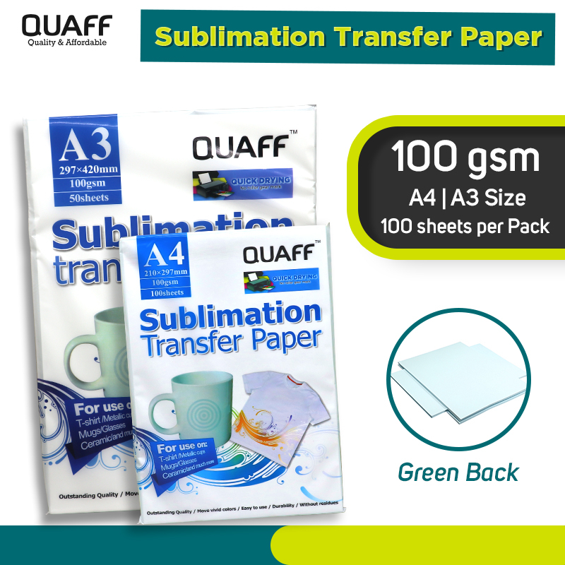 QUAFF Sublimation Paper A4 & A3 Size 100gsm - Quick Dry Sublimation Paper (100sheets/pack ...