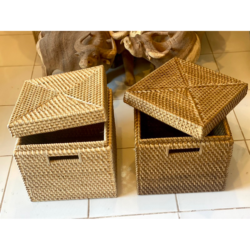 Native handwoven Hapao| Labtang | rattan square storage box with cove ...