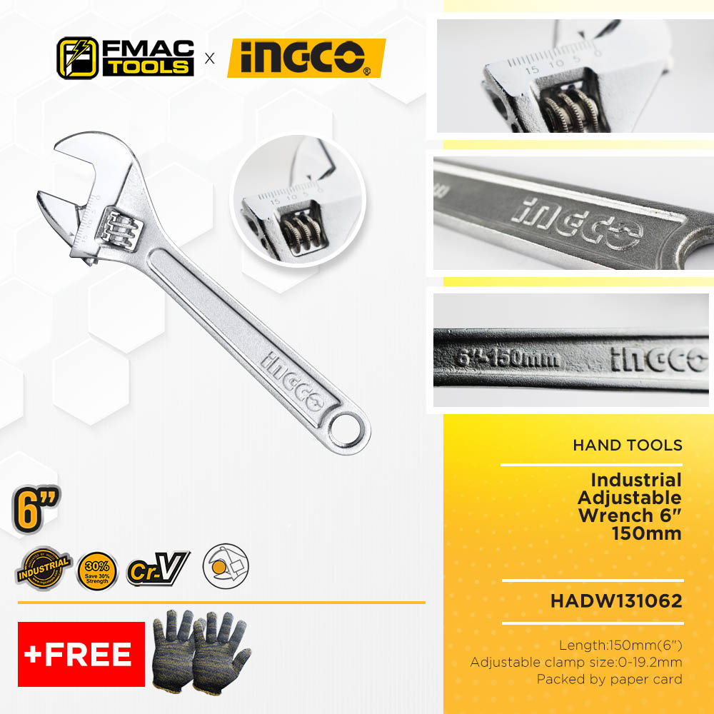 INGCO Industrial Adjustable Wrench 6" 150mm HADW131062 + FREEBIES FMAC ...