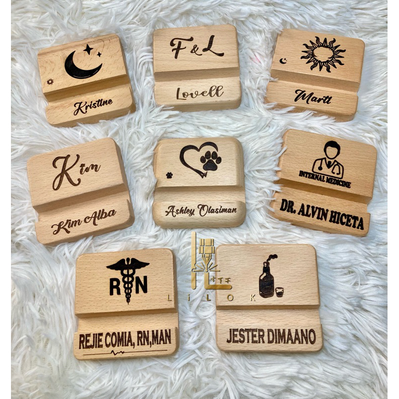 Personalized Wooden Phone Holder/Stand | Laser Engrave | Shopee Philippines