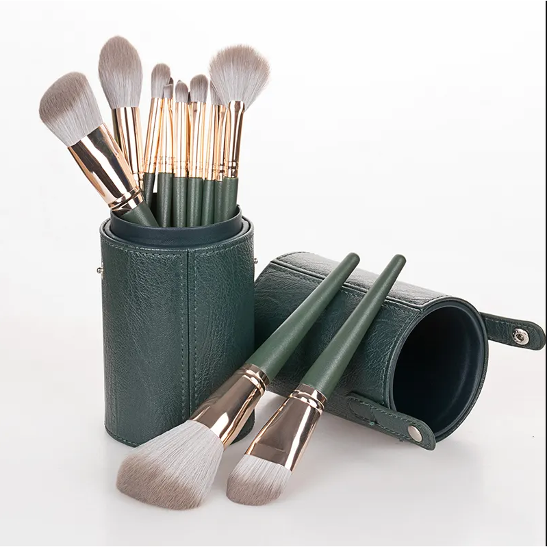 Green Makeup Brush Set Brushes Eye Blush Concealer Foundation Face With ...