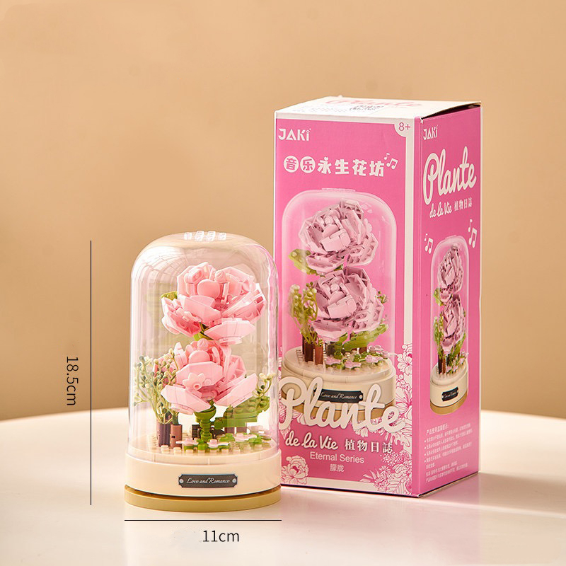 Flowers Music Box with Glass Cover Rose Flowers Building Blocks Toys ...