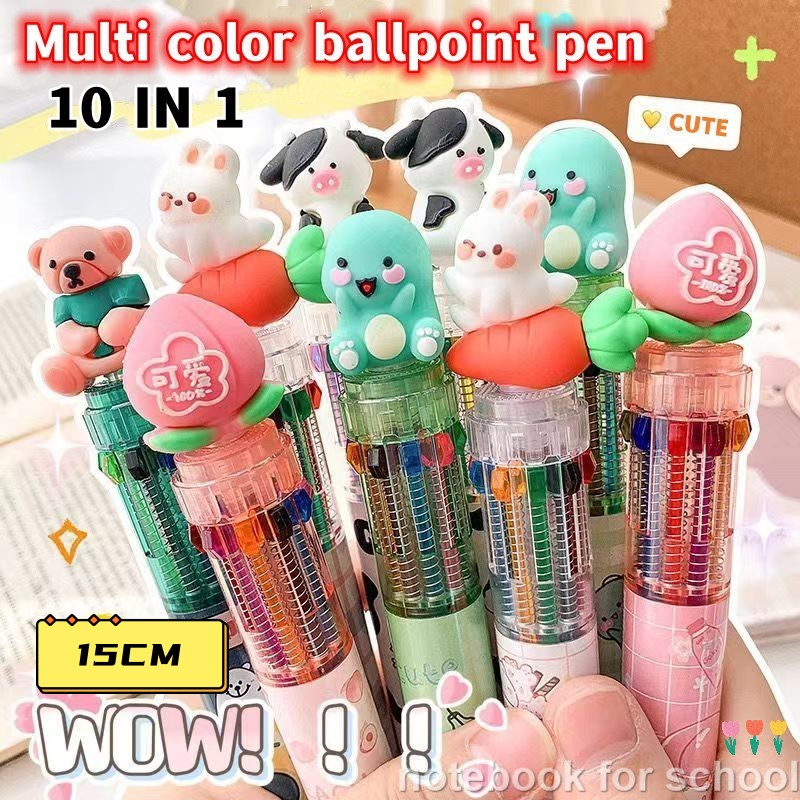 10 in 1 Colors Ballpoint Pen Cute Animal Multicolored Silicone Student ...