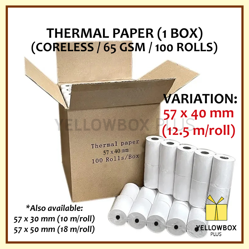 Thermal Paper Coreless 100 rolls 57x40 POS Receipt Paper 65gsm 1 box ...