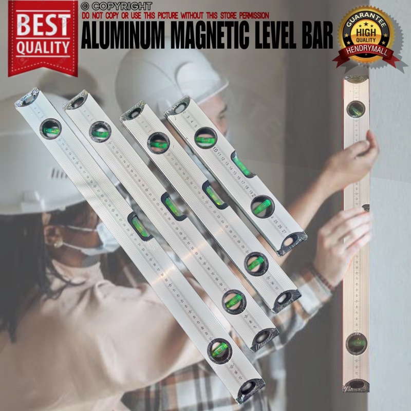 MAGNETIC SILVER ALUMINUM LEVEL BAR WITH SPIRIT LEVEL RULER 30-40-50-60 ...