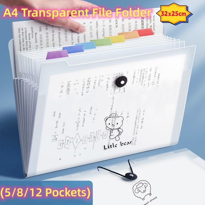 Transparent File Folder Organ Bag A4 Expanding Document Organizer ...