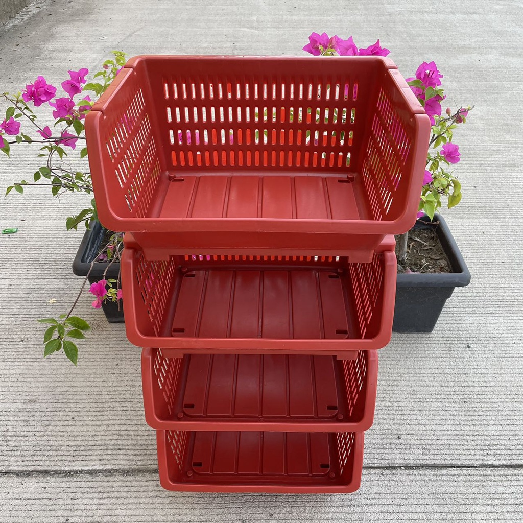 4 Layers Stackable Basket Organizer Storage Bins Plastic Basket Rack ...