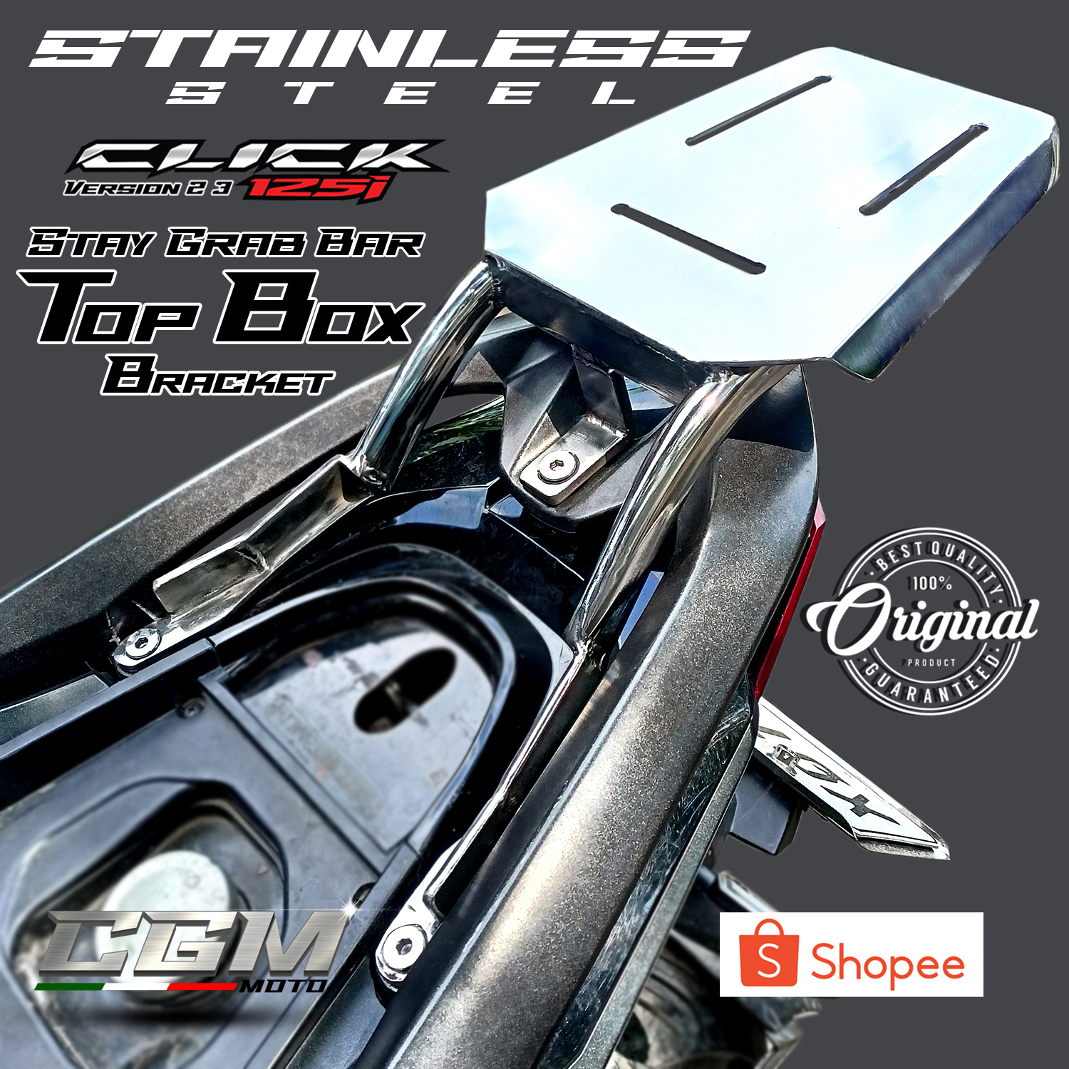Honda Click 125i/150i V1,V2,V3,V4 Stainless Top Box Bracket Stay Grab ...