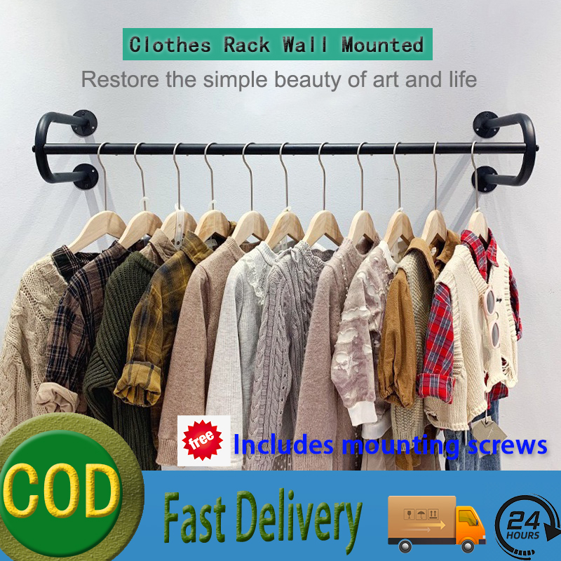 COD 120/80cm Clothes Rack Wall Mounted Display Clothes Rack Hanger ...