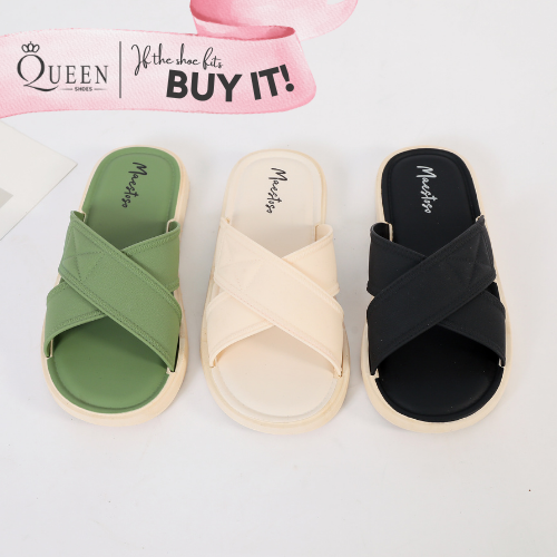 【Queen】Cross- Strap Design Slippers Soft Flat Footwear for Women ...