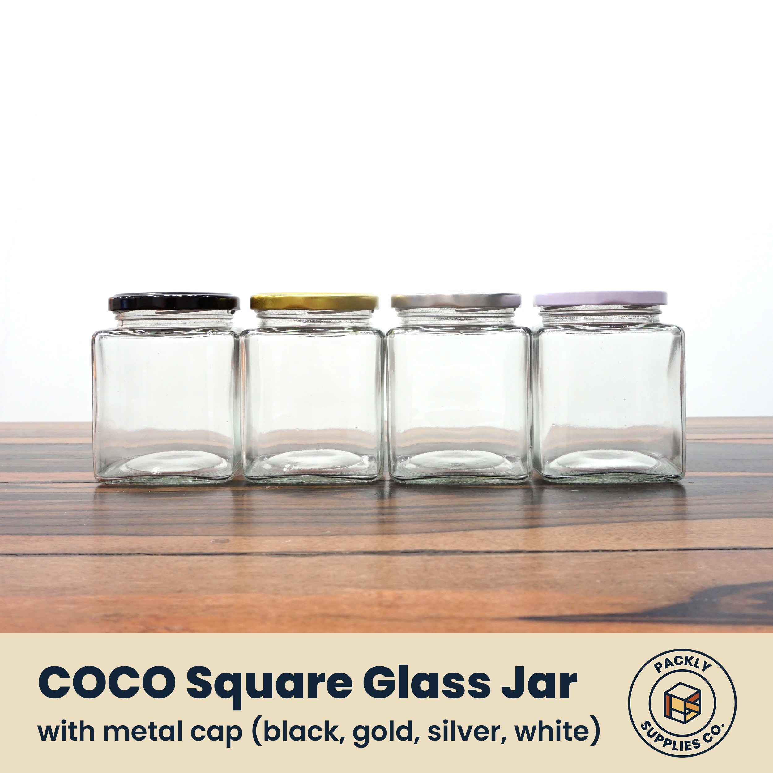 (1PC) COCO Square Glass Jar with Cap 50ml 80ml 100ml 200ml 280ml 380ml ...