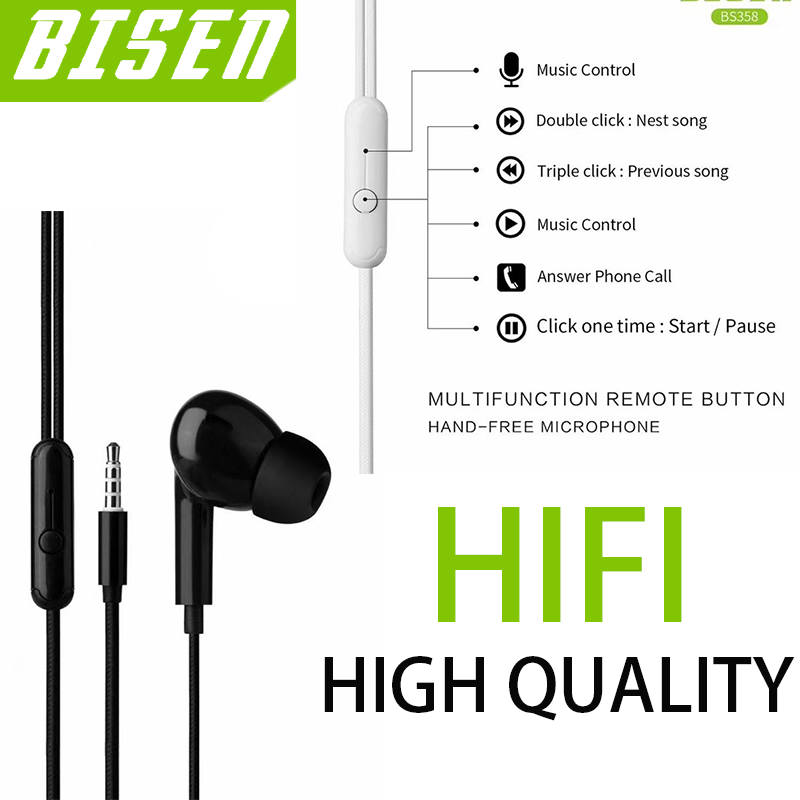 BISEN BS 358 Heavy Bass Metal Earphone Universal Headset 3.5MM Jack ...