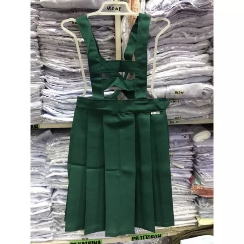 school palda emerald green back plets good quality | Shopee Philippines