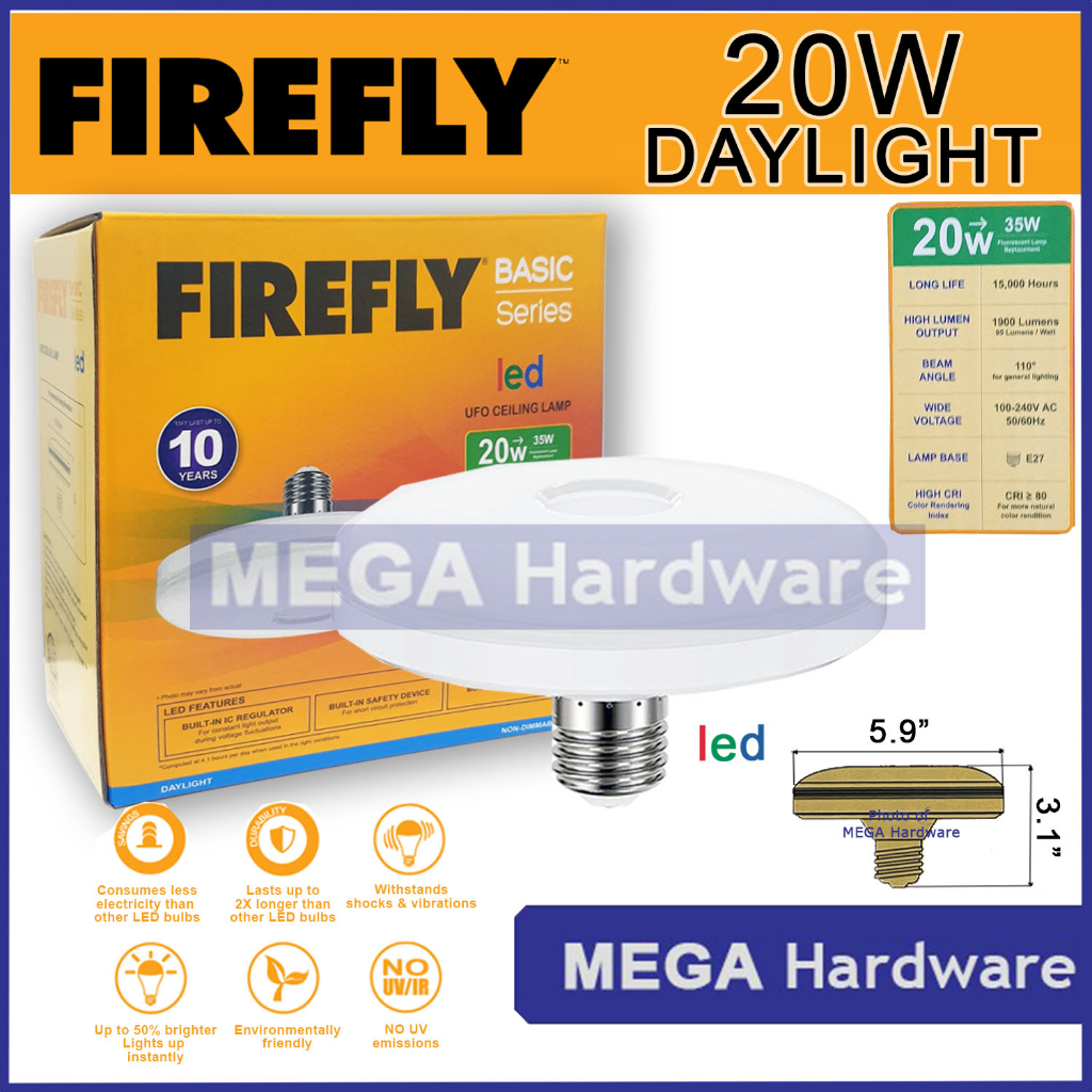 Firefly LED UFO Ceiling Bulb 15W 18W 20W (3Color Daylight, Cool or Warm ...