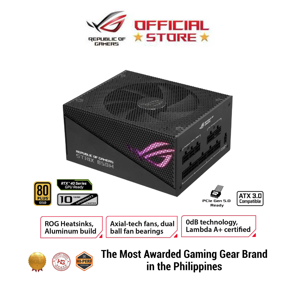 Asus ROG Strix 850W 80Plus Gold Aura Edition Fully Modular ATX 3.0 100 ...