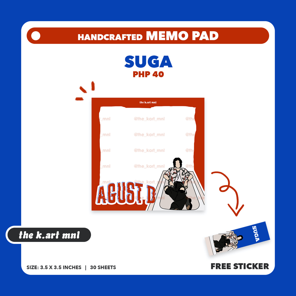 SUGA D-DAY Ver. - HANDCRAFTED MEMO & TO-DO LIST PAD | Shopee Philippines
