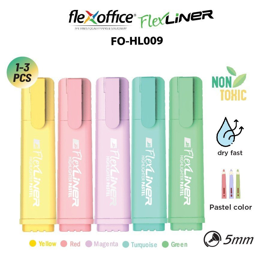 FlexOffice Pastel Highlighters 5.0mm - 1pc/3pcs OPP - FO-HL009 Creative Markers For School ...