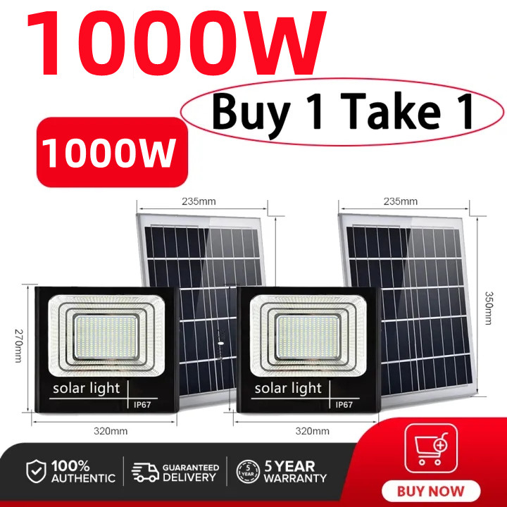 LED Flood Solar Light 1000W Outdoor Street Lamp Waterproof IP67 With Remote and Solar Panel 500 ...