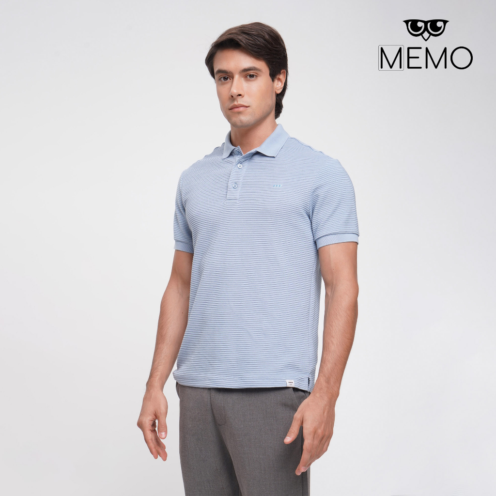 Memo O.O.O. Textured Polo For Men (Cloud Blue/Cream/Tan) | Shopee ...