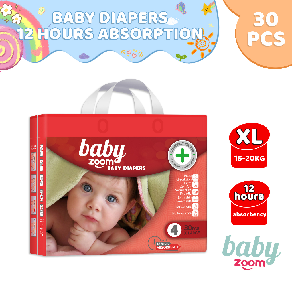 BabyZoom Diaper for Baby XL Size Baby XLarge Taped Pack of 1, 30 pad ...