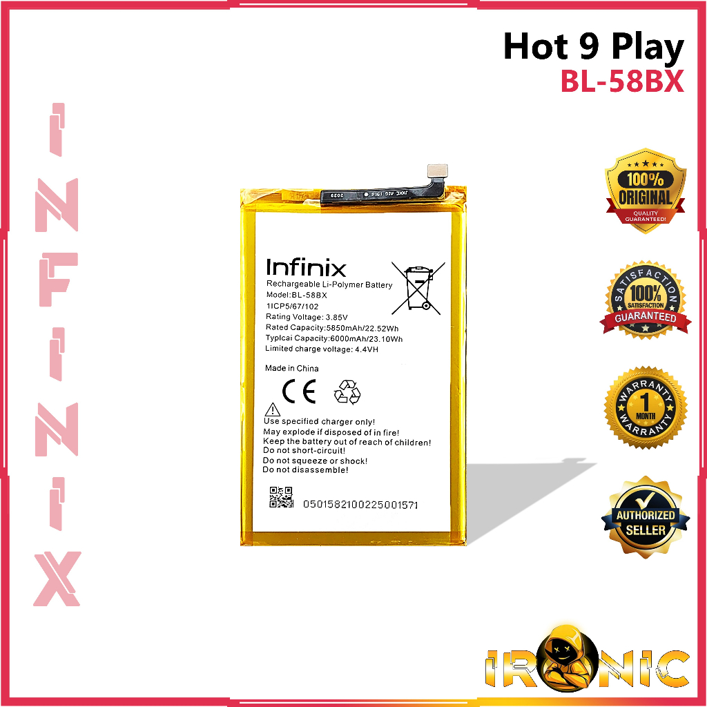 Infinix Hot 9 Play Battery Model BL-58BX Original Equipment ...