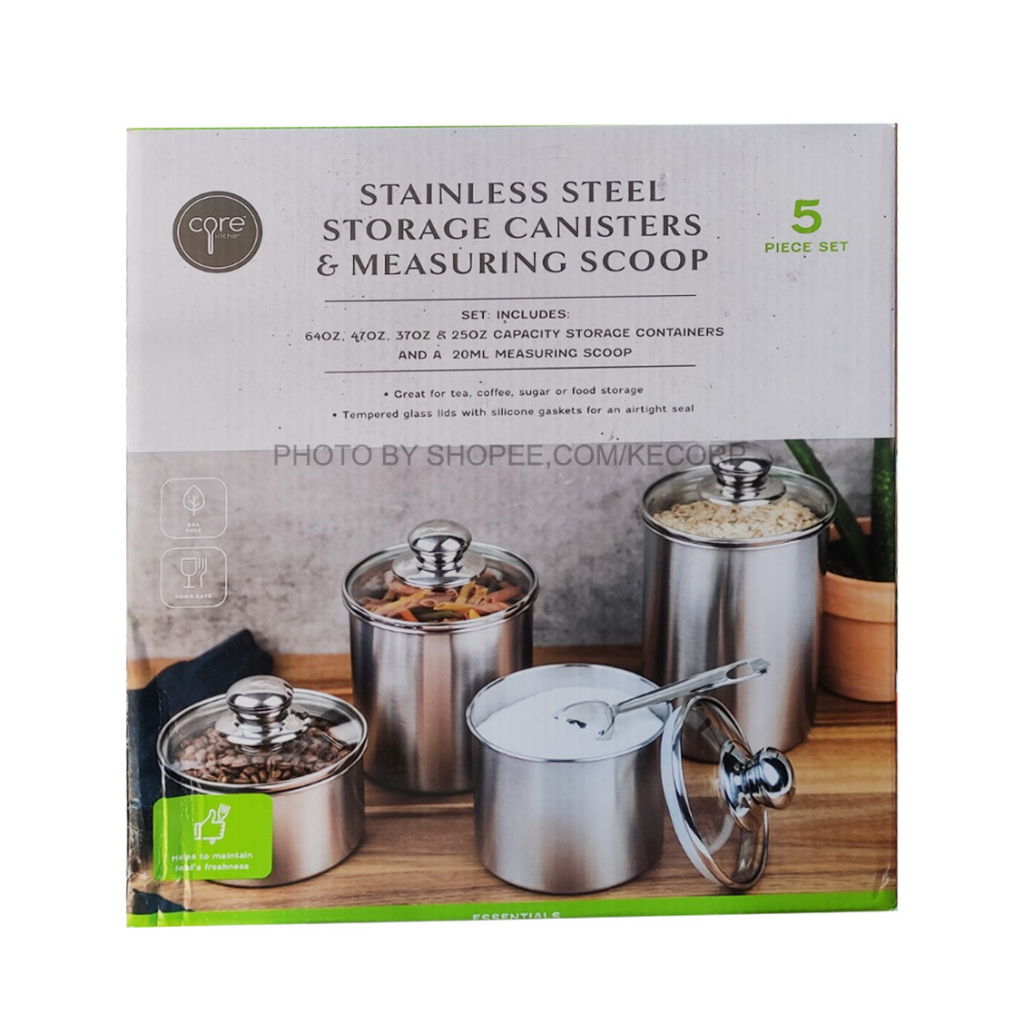 Core Kitchen Stainless Food Storage Canisters with Glass Lid & 1 ...