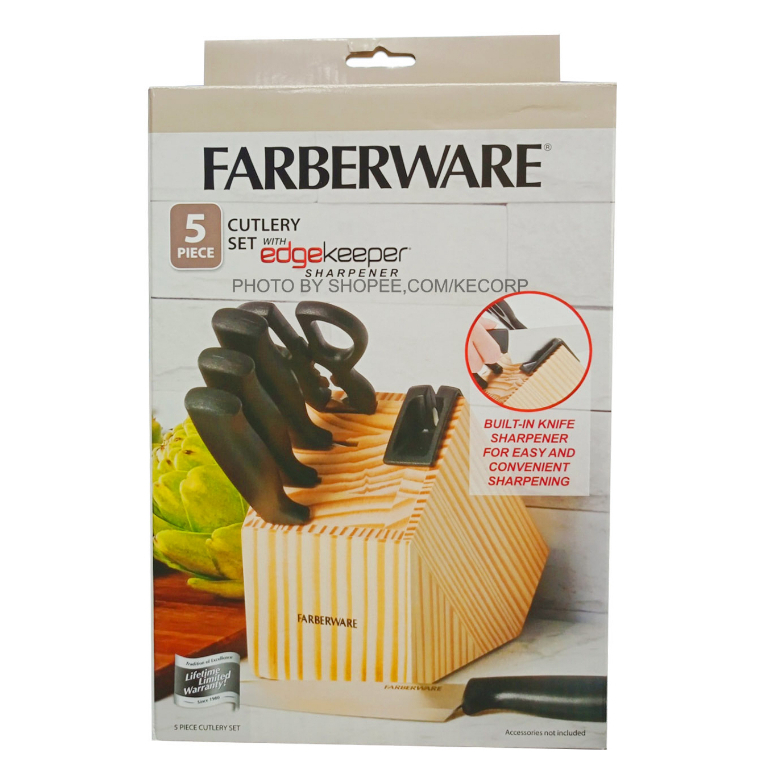 Farberware 5 Pc Cutlery Knife Set with Edge Keeper Sharpener and ...