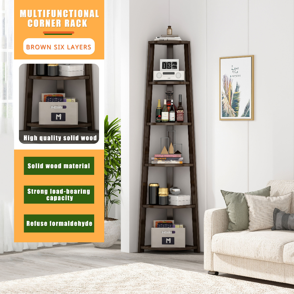 4/5/6 layer Solid Wood Corner rack Corner Shelf Flower Stand Bookshelf ...