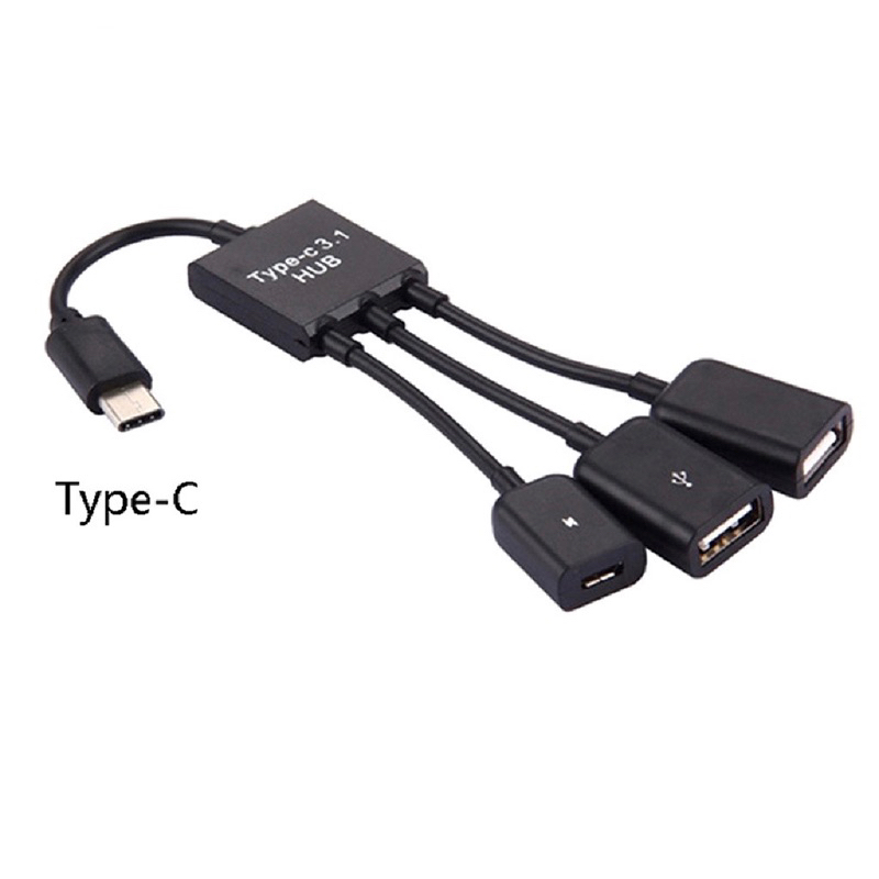 3 in 1 Micro USB Type C HUB Male to Female Double USB 2.0 Host OTG ...