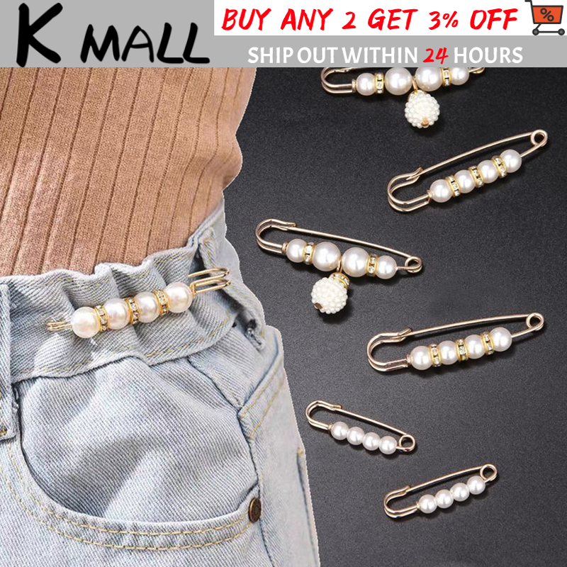 1Pc Pearl Brooch Tightening Waistband Pin Opening Bottom Metal Pearl ...
