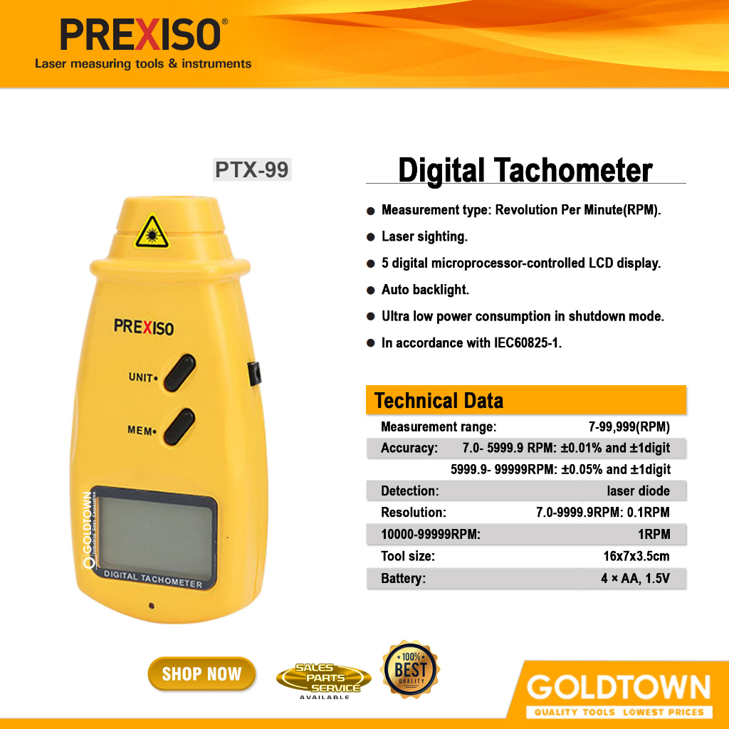PREXISO - Digital Tachometer PTX-99 Original Measuring Tools ...