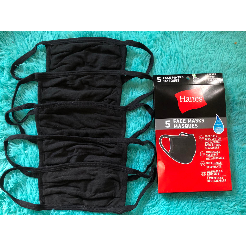 Hanes Cotton Face Masks w/ Nose bridge - 5 masks per pack (100% cotton ...