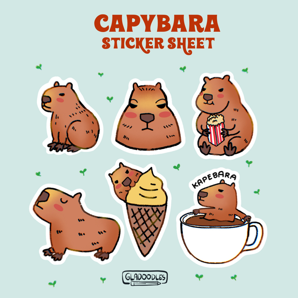 Capybara Sticker Sheet | Kiss Cut | For Planners, Journals, Scrapbook ...
