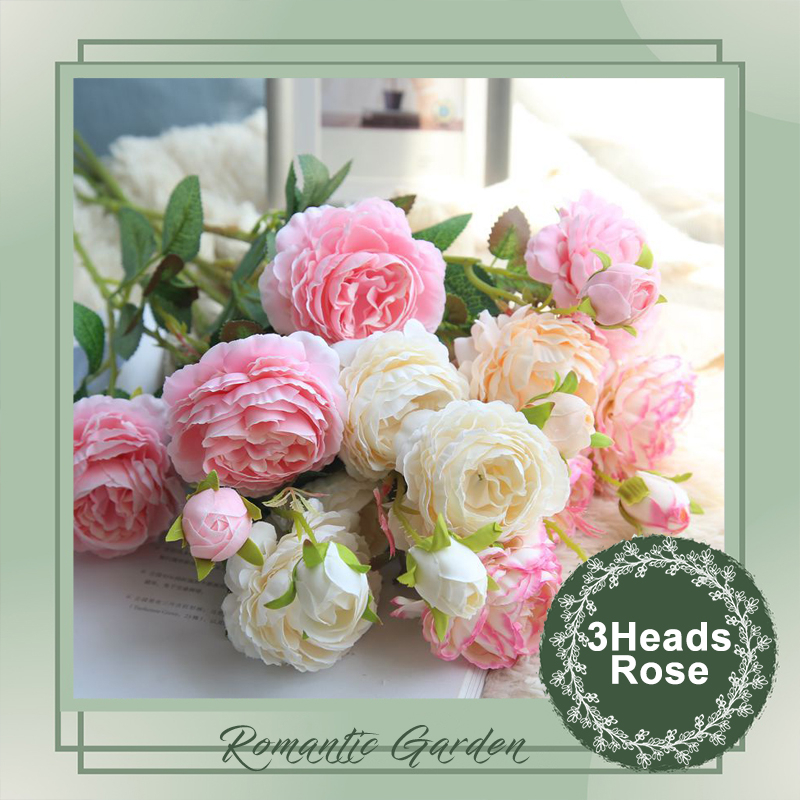 DIY Artificial Peony Artificial Rose 3Heads Rose Artificial Flower ...