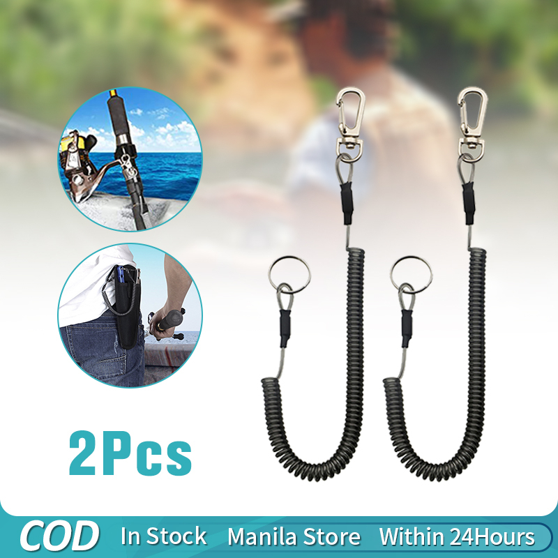 2pcs Fishing Lanyard Retractable Steel Wire Lanyard Fishing Rod Safety ...